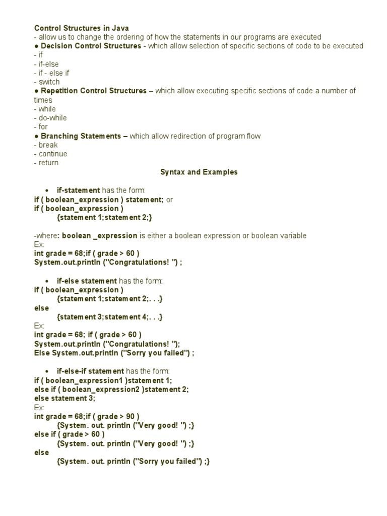 Control Structures in Java | PDF | Control Flow | Computer Science Control Structures in Java | PDF | Control Flow | Computer Science