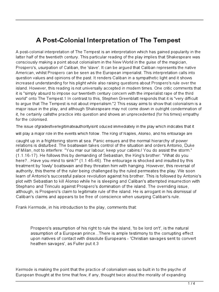A Post-Colonial Interpretation of The Tempest | PDF | The Tempest