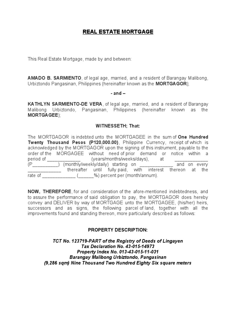 Real Estate Mortgage: Property Description | Download Free PDF ...