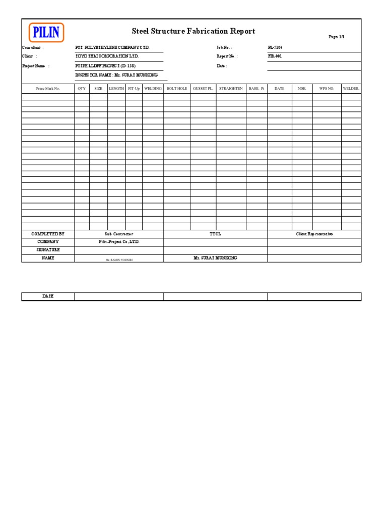 Steel Structure Fabrication Report: Page 1/1 | PDF | Metal Fabrication ...