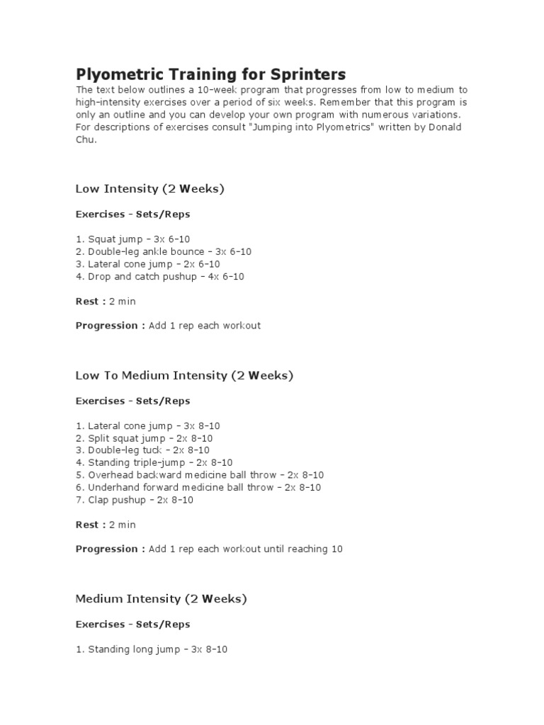 Plyometric Training Program for Sprinters | PDF