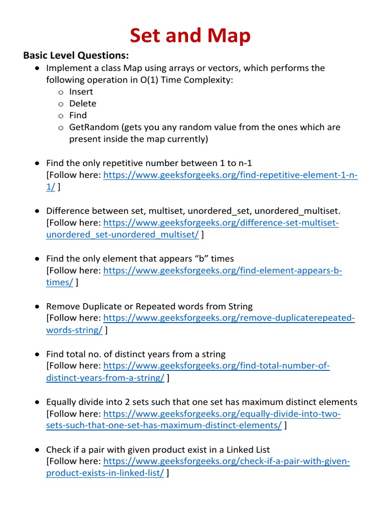 Set and Map: Basic Level Questions | PDF | Array Data Structure | Numbers