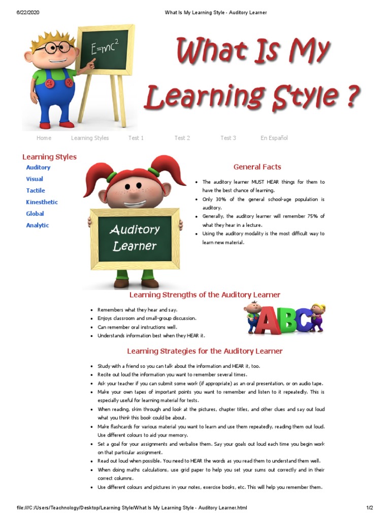 What Is My Learning Style - Auditory Learner | PDF | Learning Styles ...