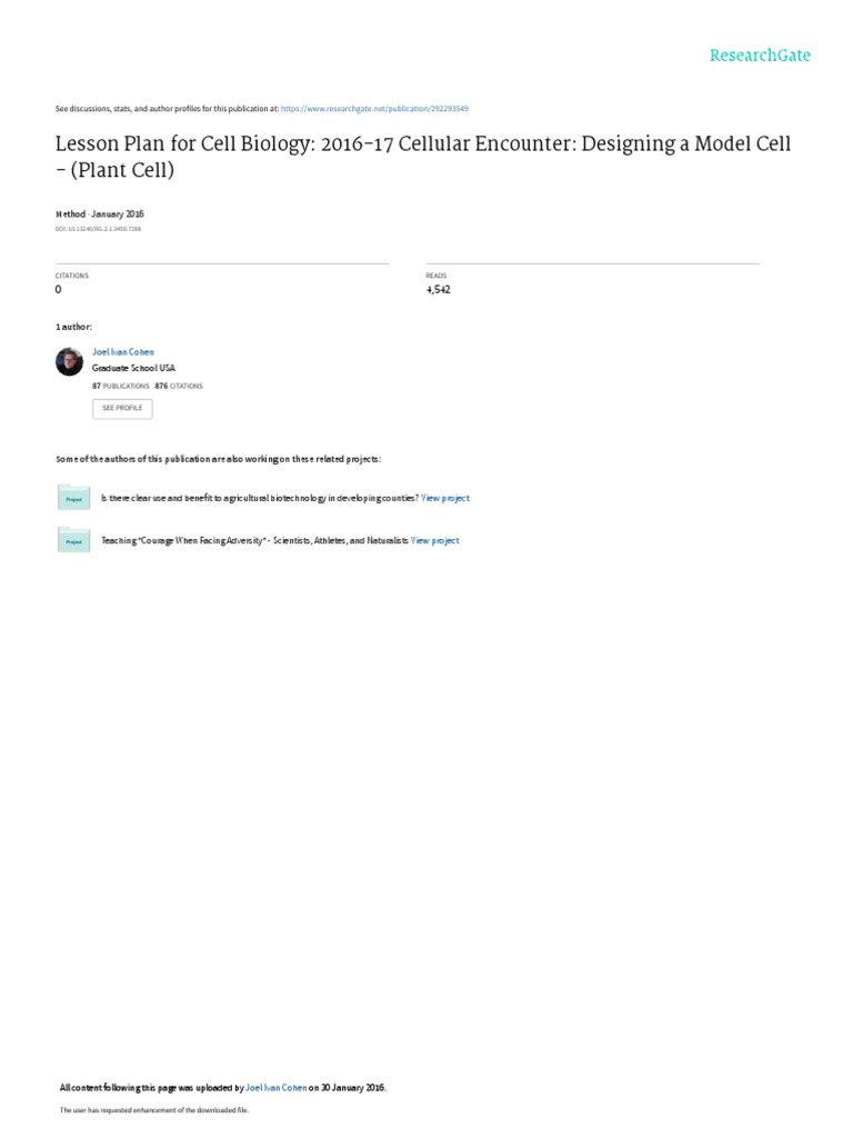 Lesson Plan For Cell Biology: 2016-17 Cellular Encounter: Designing A ...