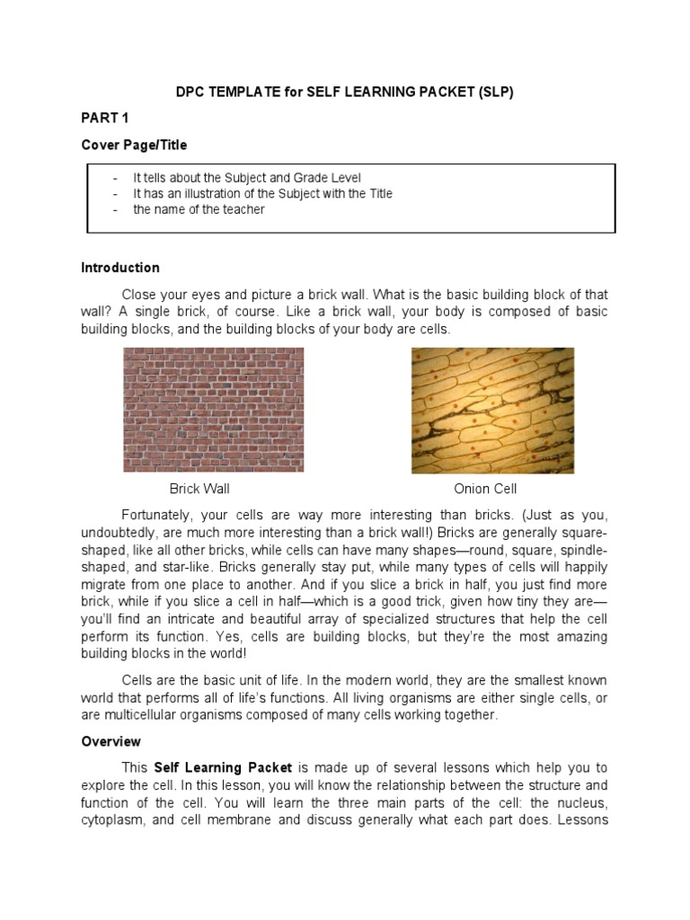 DPC Template For Self Learning Packet (SLP) Cover Page/Title | PDF ...