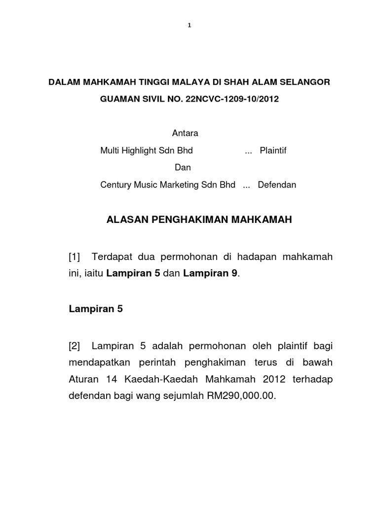 ALASAN PENGHAKIMAN MAHKAMAH (1) Terdapat Dua PDF | PDF