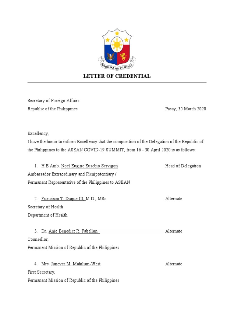 Letter of Credentials for ASEAN Summit | PDF