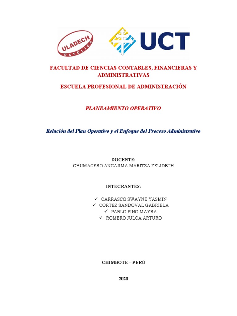 Relación Entre Plan Operativo y El Enfoque Del Proceso Administrativo ...