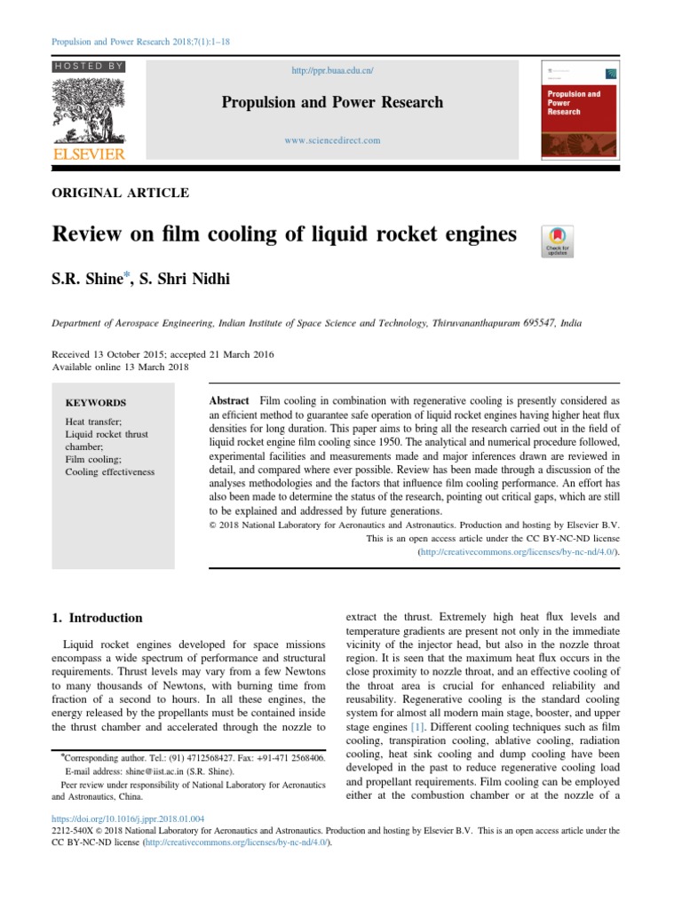 Review On Film Cooling of Liquid Rocket Engines: Propulsion and Power Research | PDF | Rocket ...