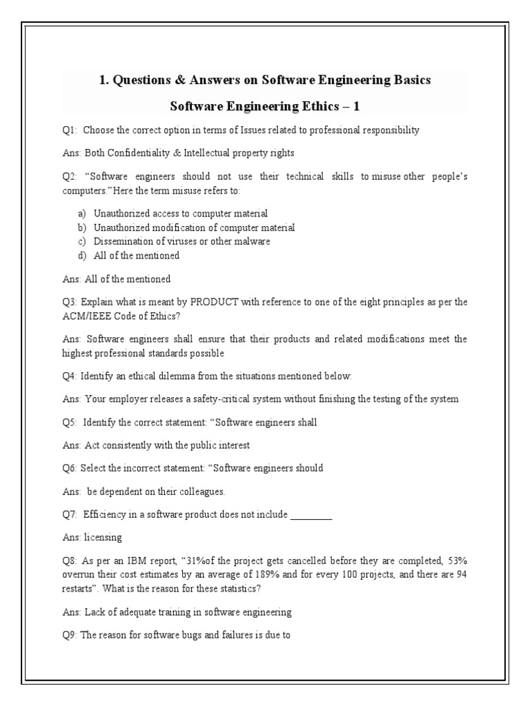 Questions & Answers On Software Engineering Basics Software Engineering ...