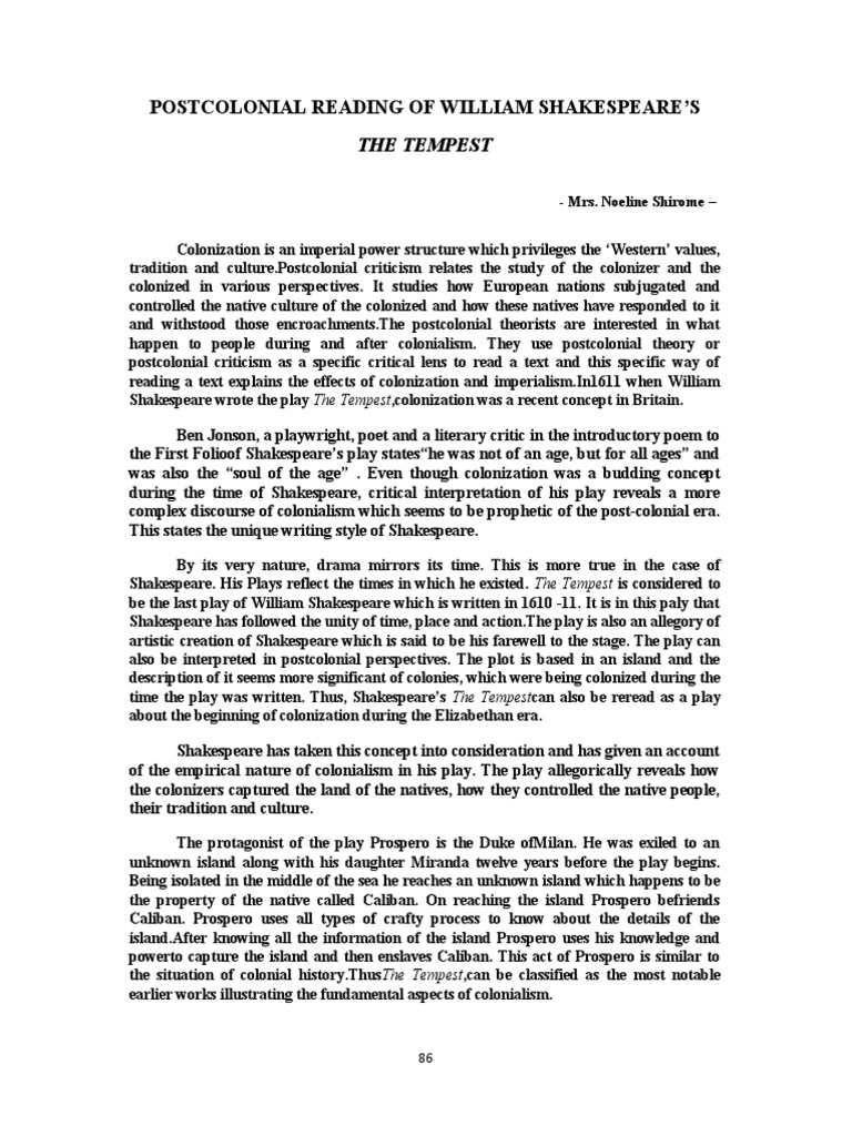 Postcolonial Reading of William Shakespeare'S: The Tempest | PDF | The ...