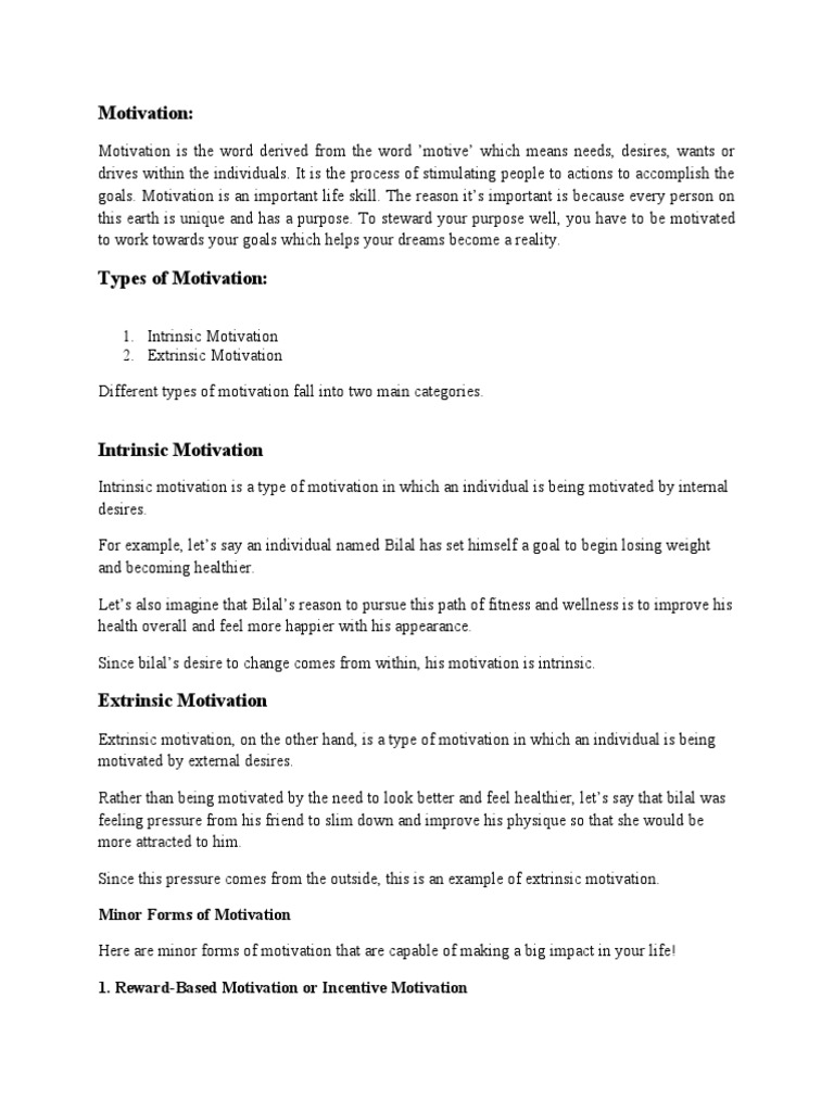 Motivation:: Minor Forms of Motivation | PDF | Incentive | Motivation