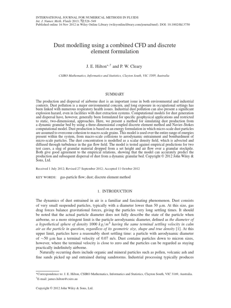 Dust Modelling Using A Combined CFD and Discrete Element Formulation ...