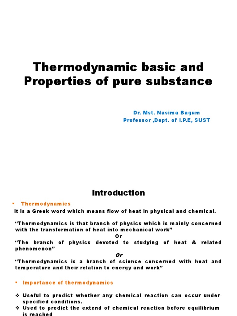 Introduction and Properties of Pure Substances | PDF | Thermodynamics ...