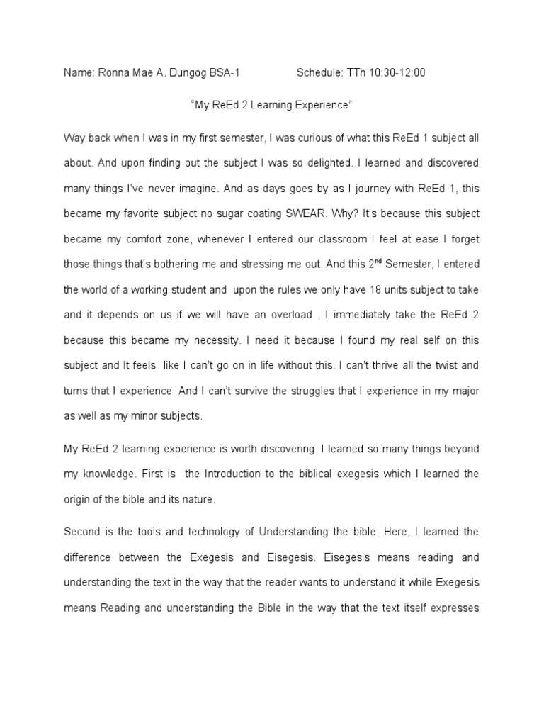 DUNGOG, RONNA MAE-My ReEd 2 Learning Experience | PDF | Revelation ...