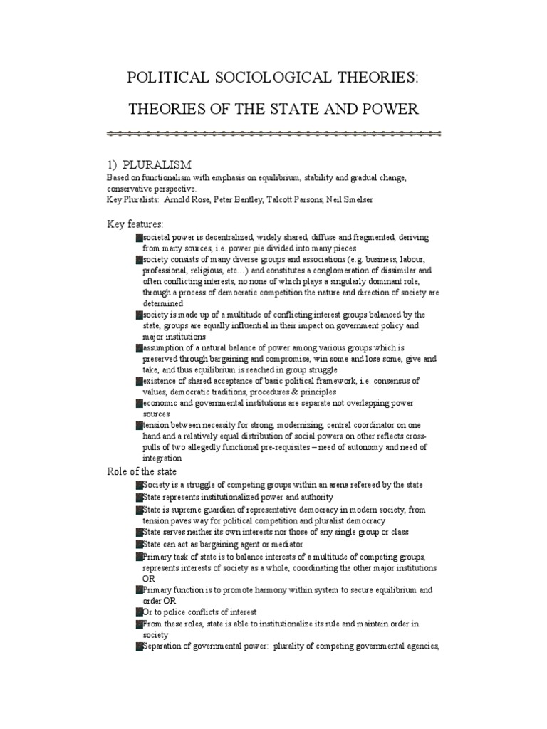 Political Sociological Theories: Theories of The State and Power | PDF ...