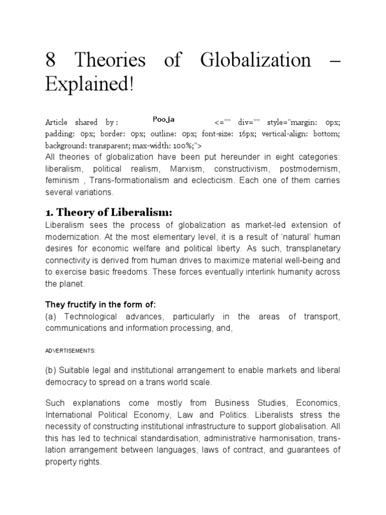 8 Theories of Globalization - Explained! | PDF | Globalization | Capitalism
