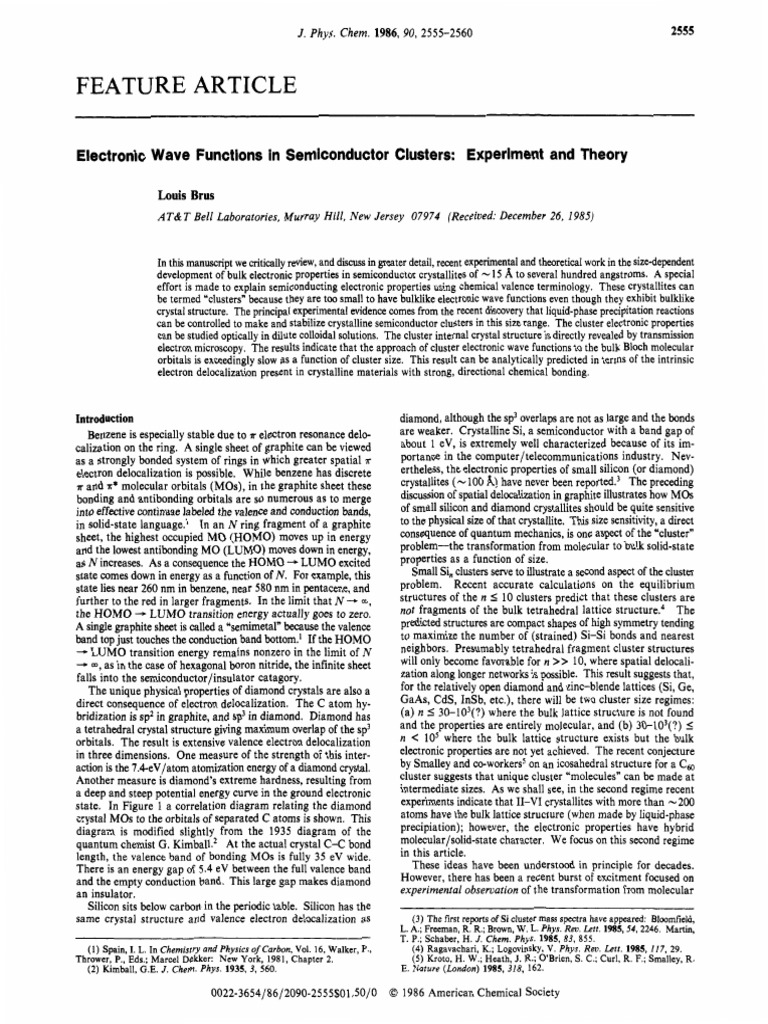 Feature Article: Electronic Wave Functions in Semiconductor Clusters ...