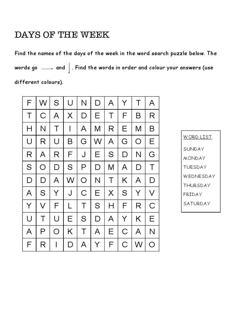 Days of The Week Wordsearch | PDF