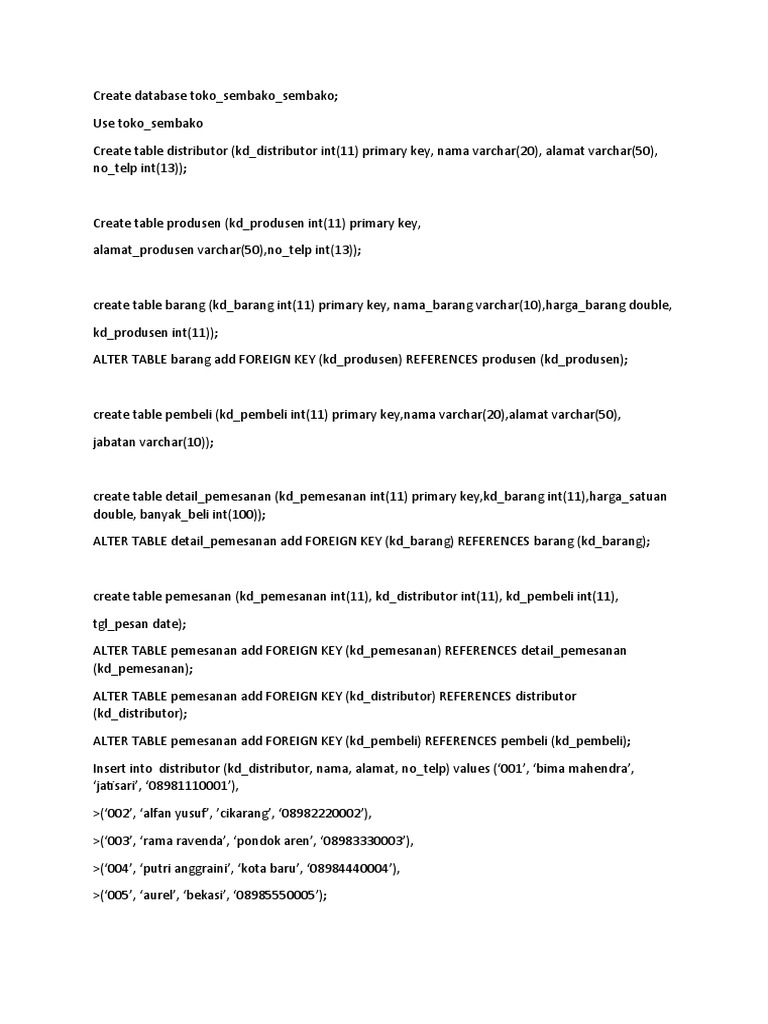 Struktur Tabel Database Toko Sembako | PDF