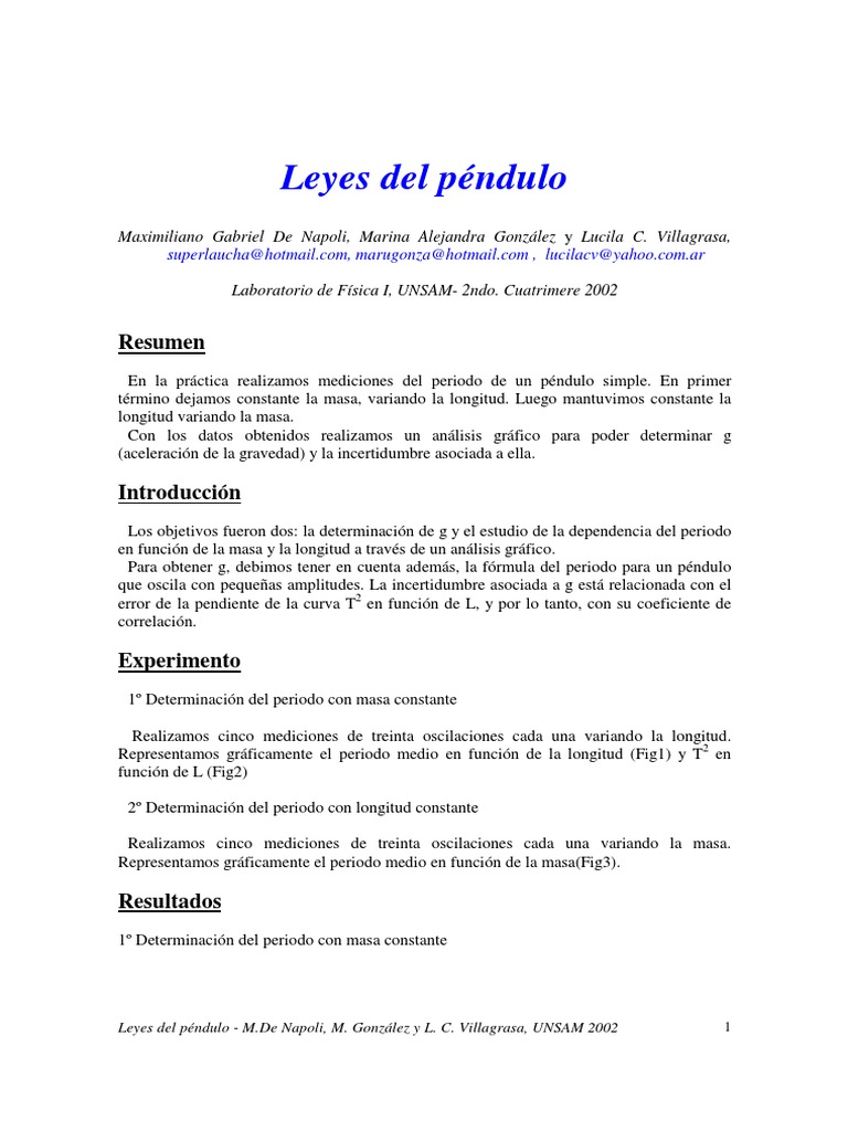 Ley de Pendulo Simple | PDF | Péndulo | Masa