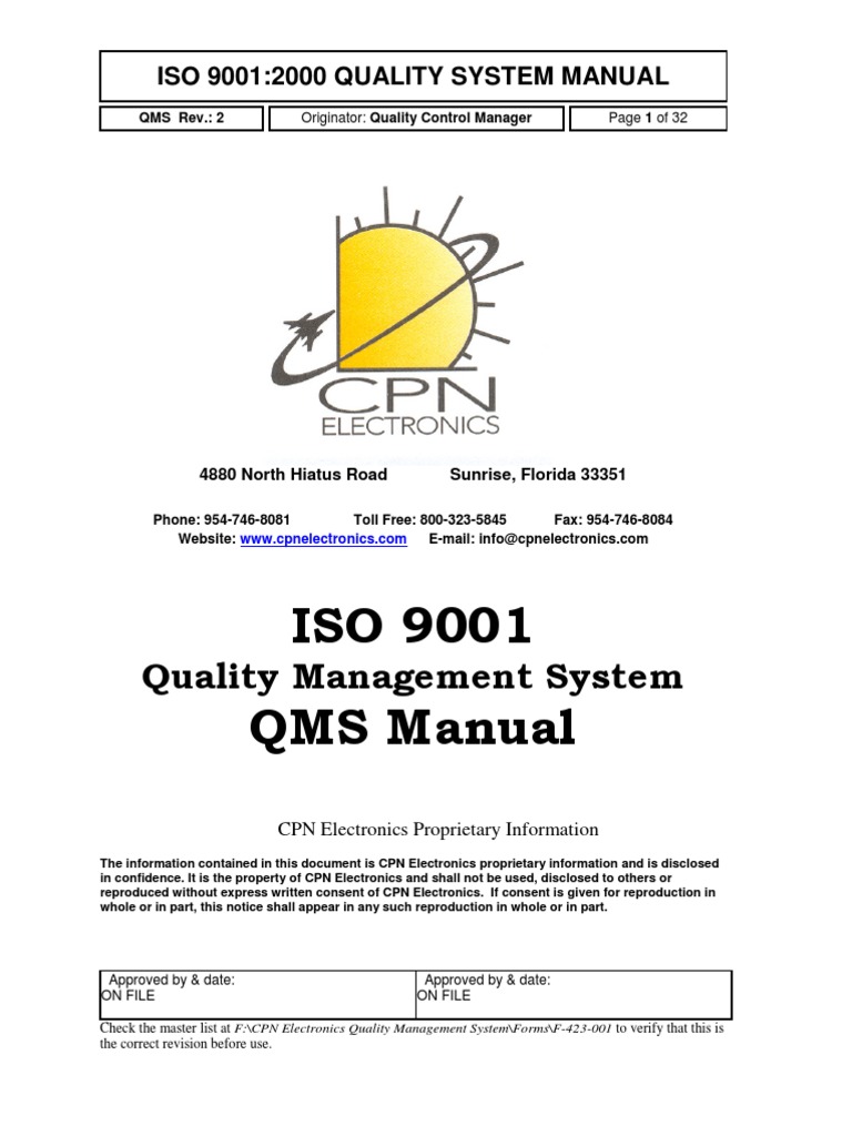 CPN Electronics Quality Manual | PDF | Quality Management System | Iso 9000