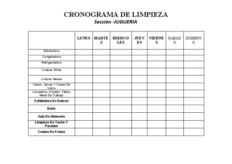 Cronograma de Limpieza | PDF