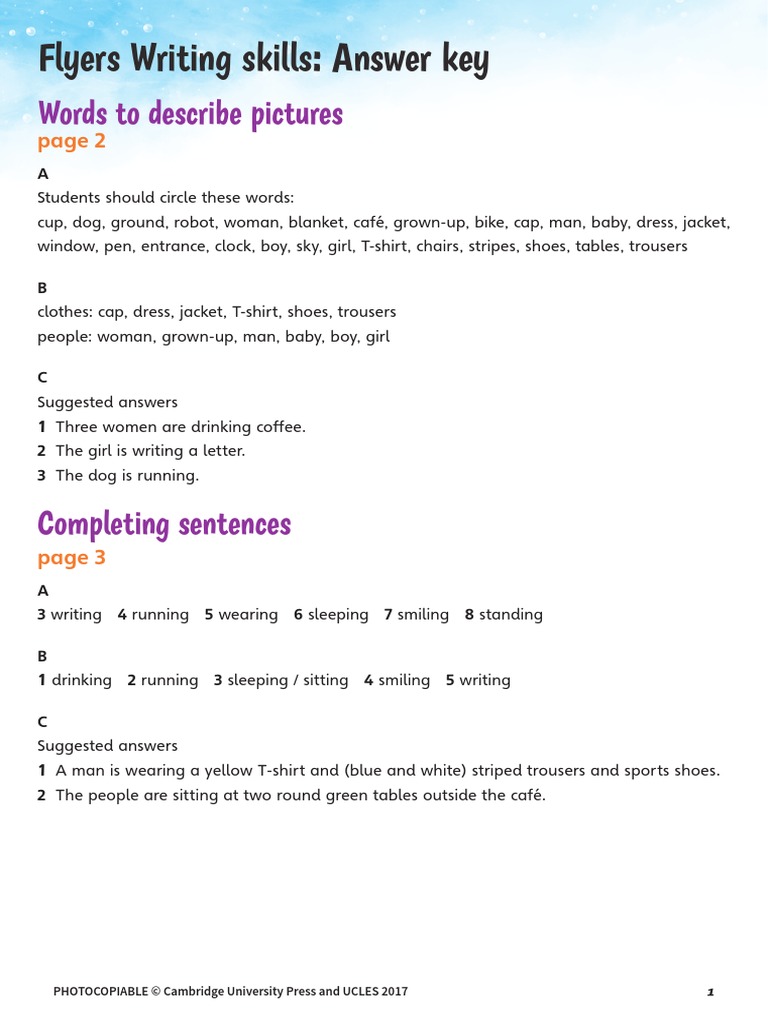 Flyers Writing Skills Booklet Key PDF | PDF | Backpack | Clothing