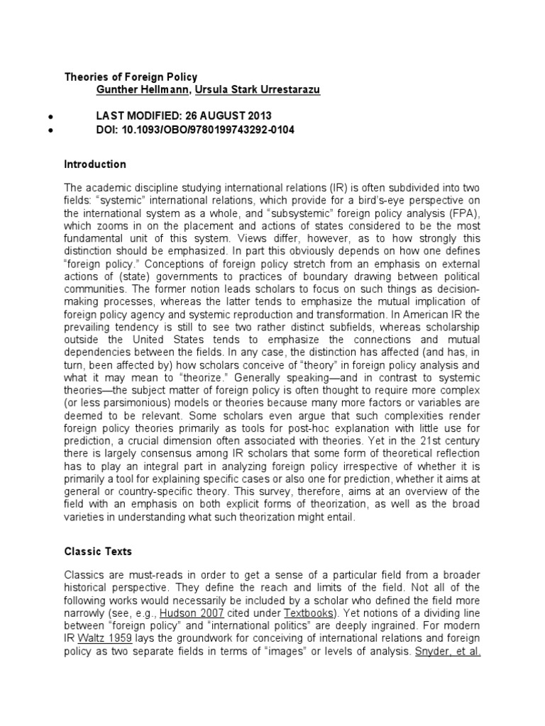 Overview of Foreign Policy Theories | PDF | Policy | Science