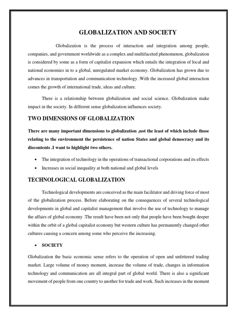 Globalization and Society | PDF | Cultural Globalization | Globalization
