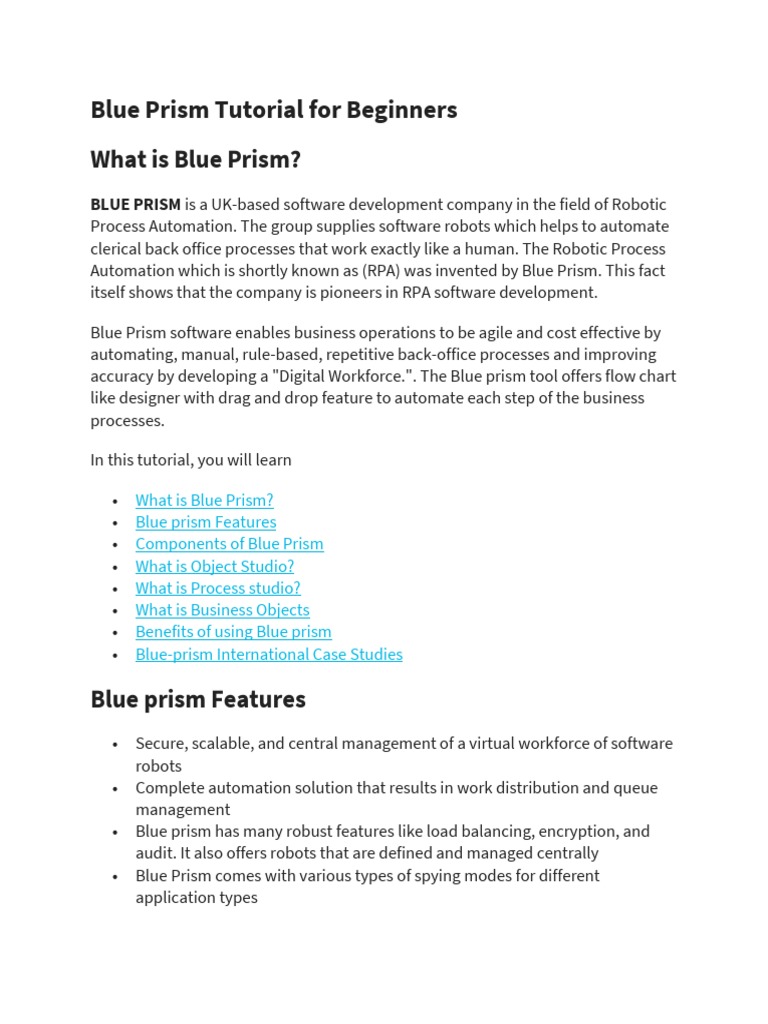 Blue Prism Tutorial For Beginners | PDF | Automation | System Software