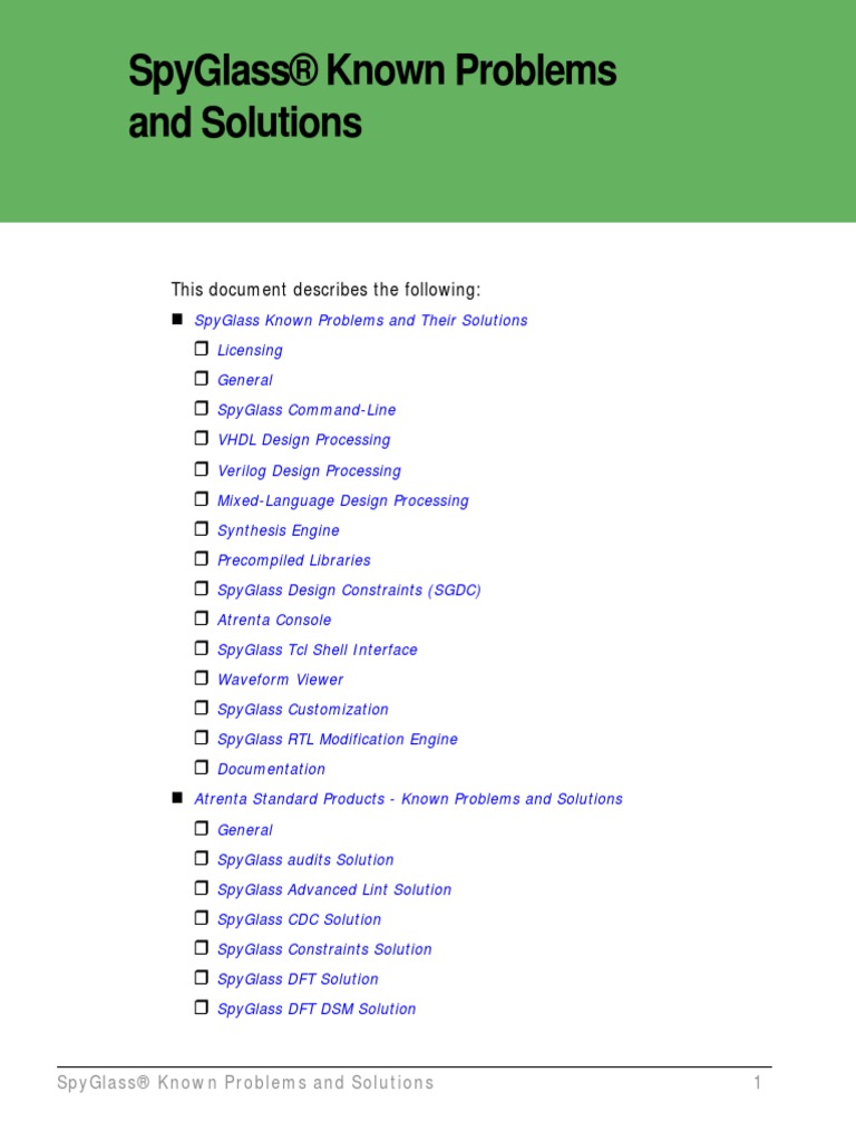 Spyglass® Known Problems And Solutions This Document Describes The Following Pdf Control