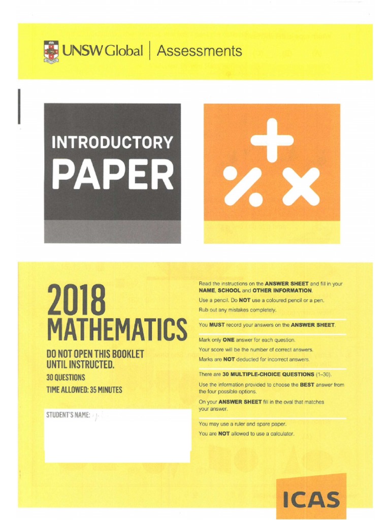 ICAS Maths Y2 2018 With Answers | PDF