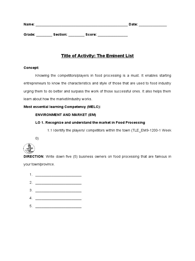 Famous Food Processors Activity Sheet | PDF