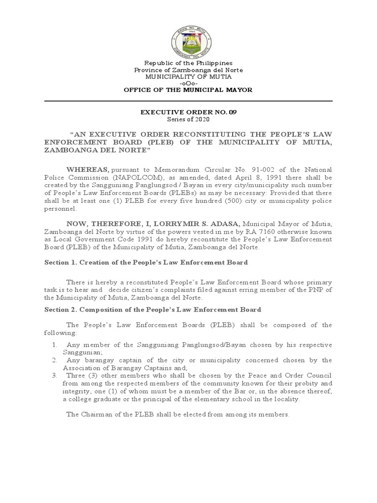 Executive Order Number 9, Pleb | PDF | Quorum | Oath Of Office