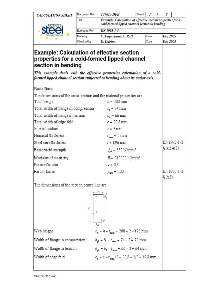 Example: Calculation of Effective Section Properties For A Cold-Formed ...