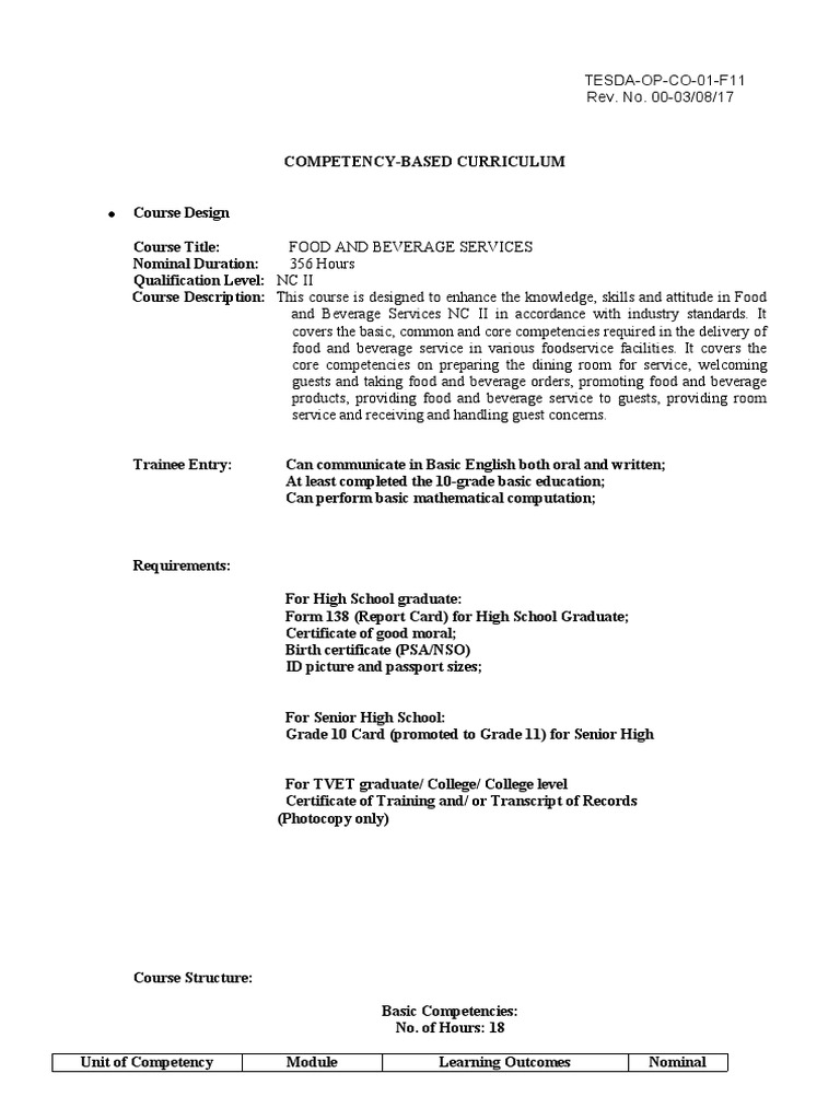 2019 TESDA-OP-CO-01-F11 - Competency-Based-Curriculum-FBS Final | PDF ...
