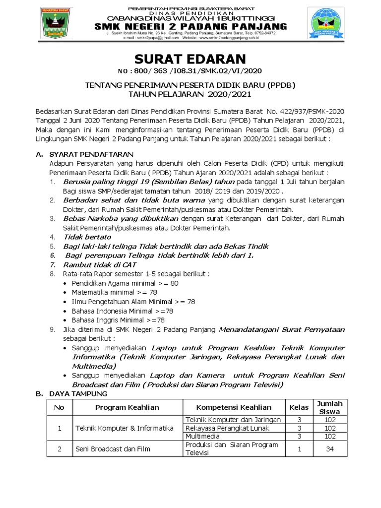 Surat Edaran PPDB 2020-2021 | PDF | Bisnis