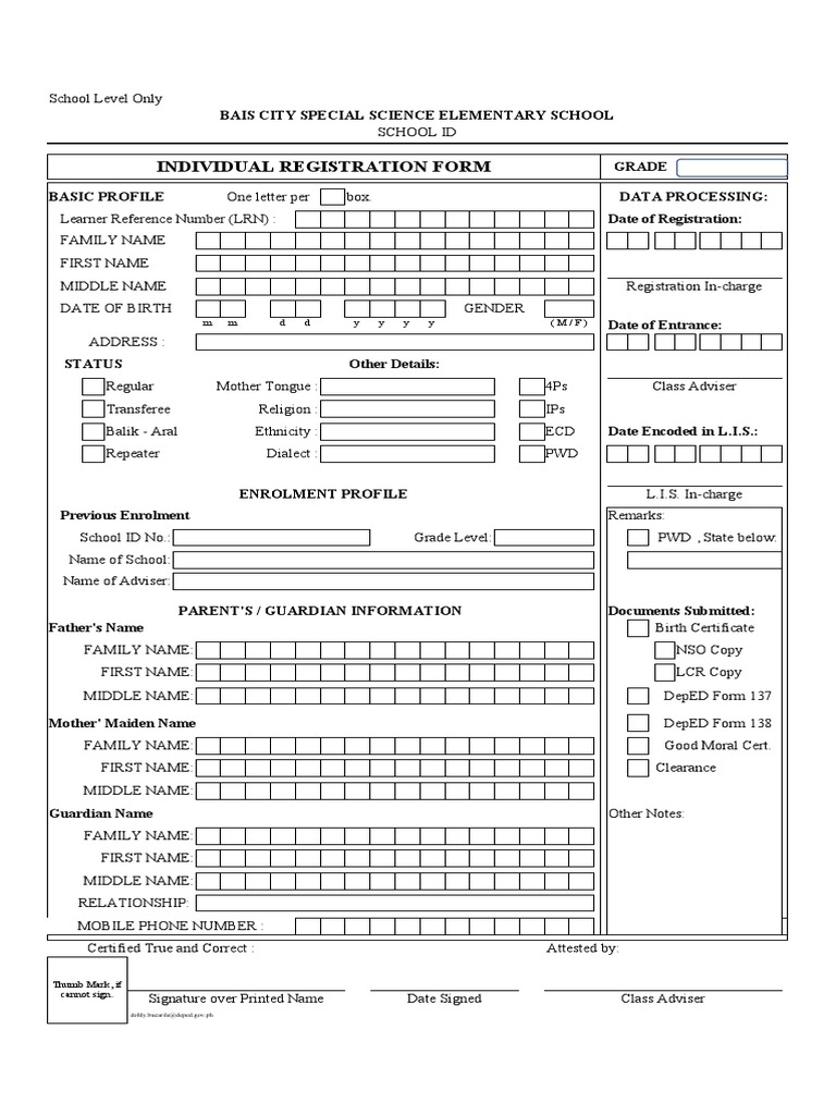 Learner Individual Registration Form | PDF