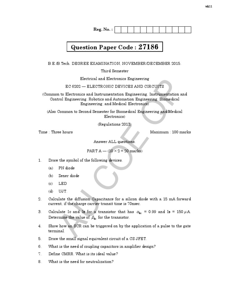 University Question Bank - Edc | PDF | Amplifier | Field Effect Transistor