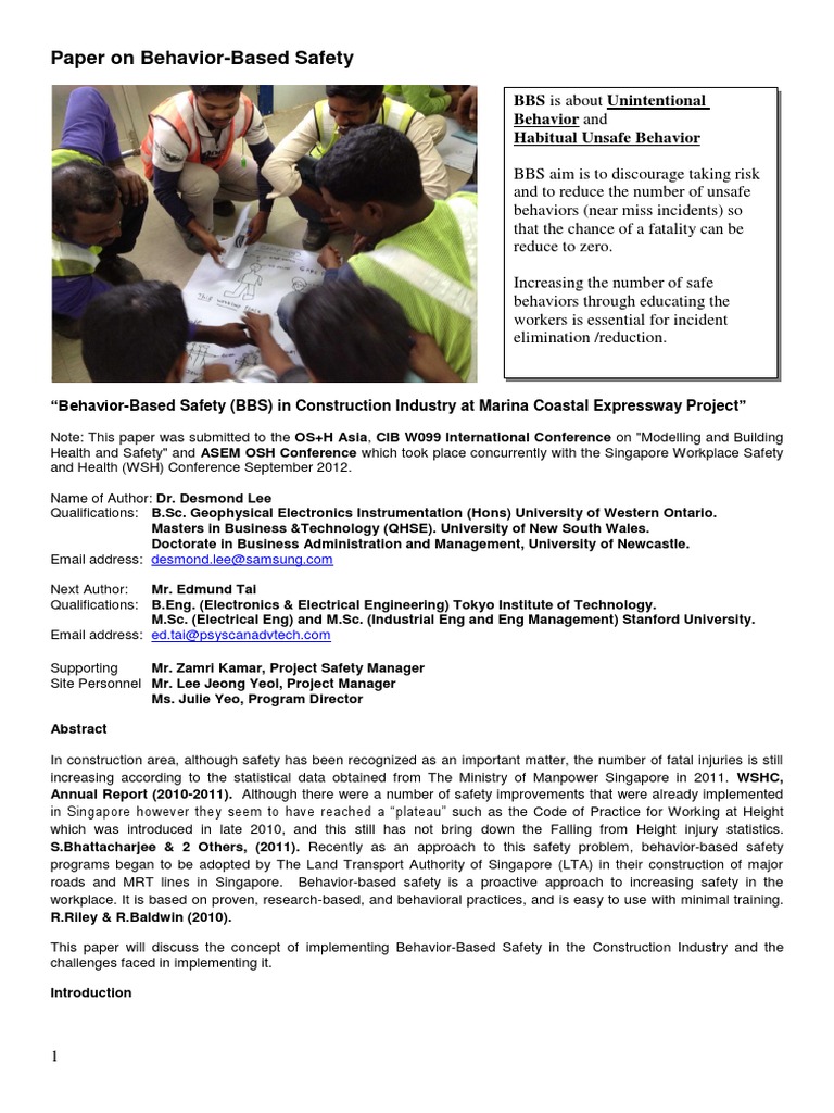 Paper On Behavior-Based Safety Behavior PDF | PDF | Safety | Occupational Safety And Health