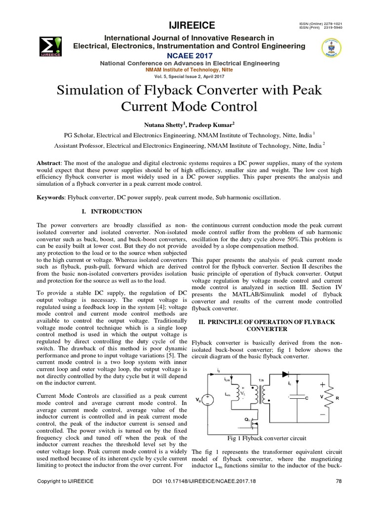 Simulation of Flyback Converter With Peak Current Mode Control | PDF ...