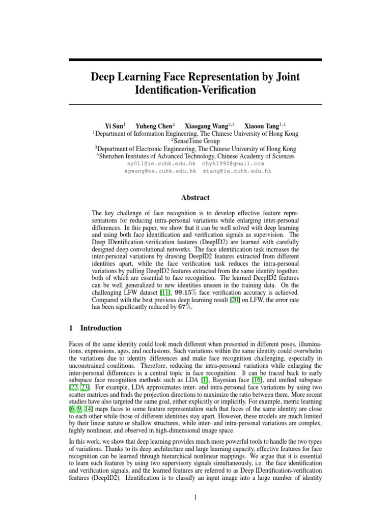 5416 Deep Learning Face Representation by Joint Identification Verification | PDF | Algorithms ...