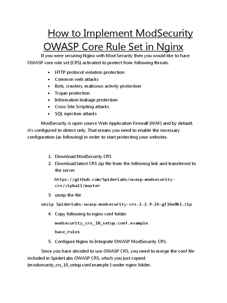 How To Implement ModSecurity OWASP Core Rule Set in Nginx | PDF