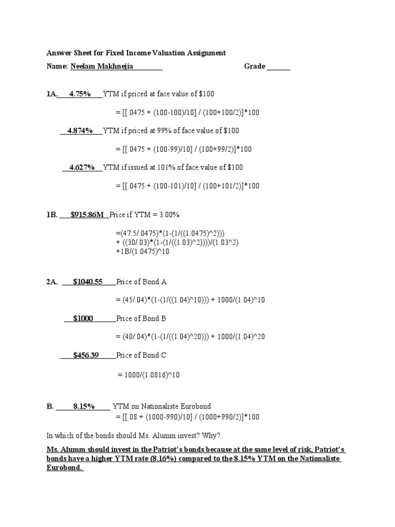 Fixed Income Valuation Analysis | PDF | Bonds (Finance) | Yield (Finance)