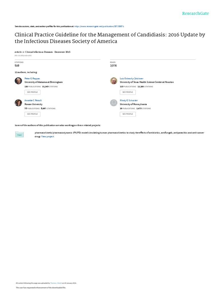 Clinical Practice Guideline For The Management of | PDF | Candidiasis | Candida (Fungus)