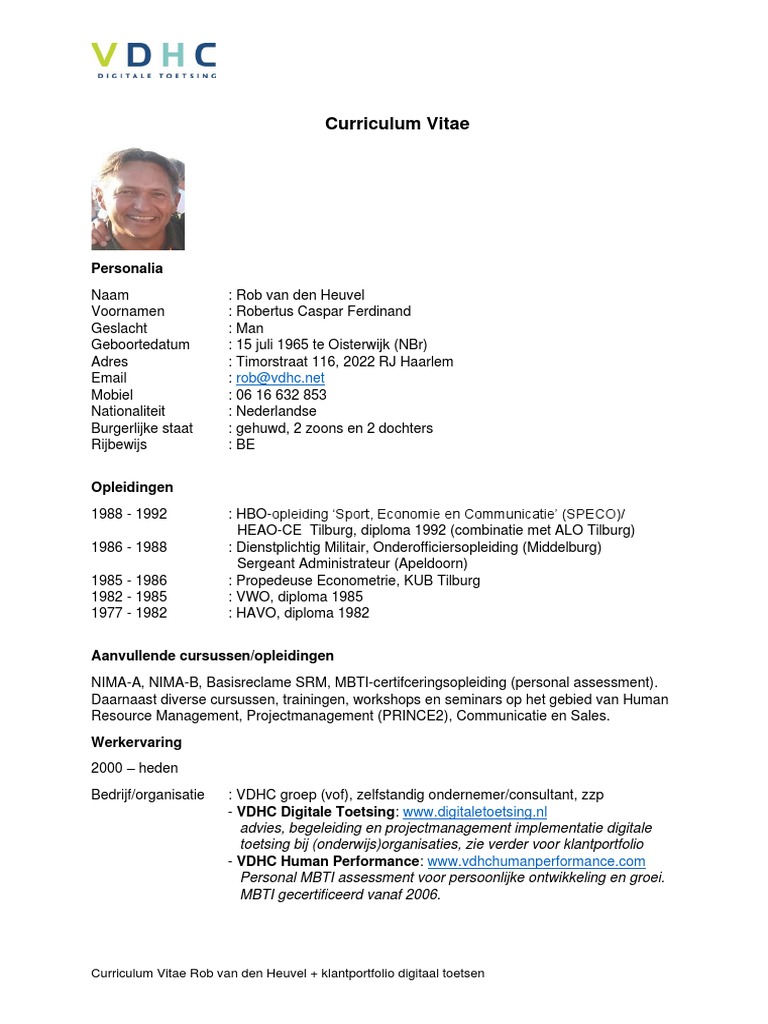 Curriculum Vitae Rob Van Den Heuvel Klantportfolio | PDF