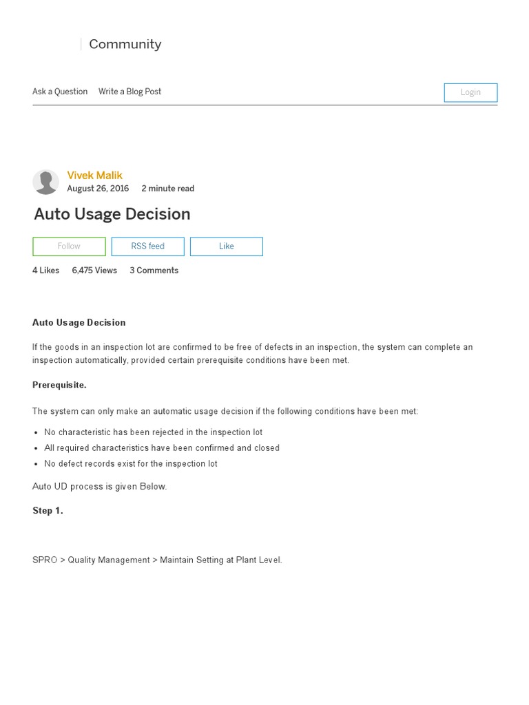 Auto Usage Decision - SAP Blogs | PDF | Business