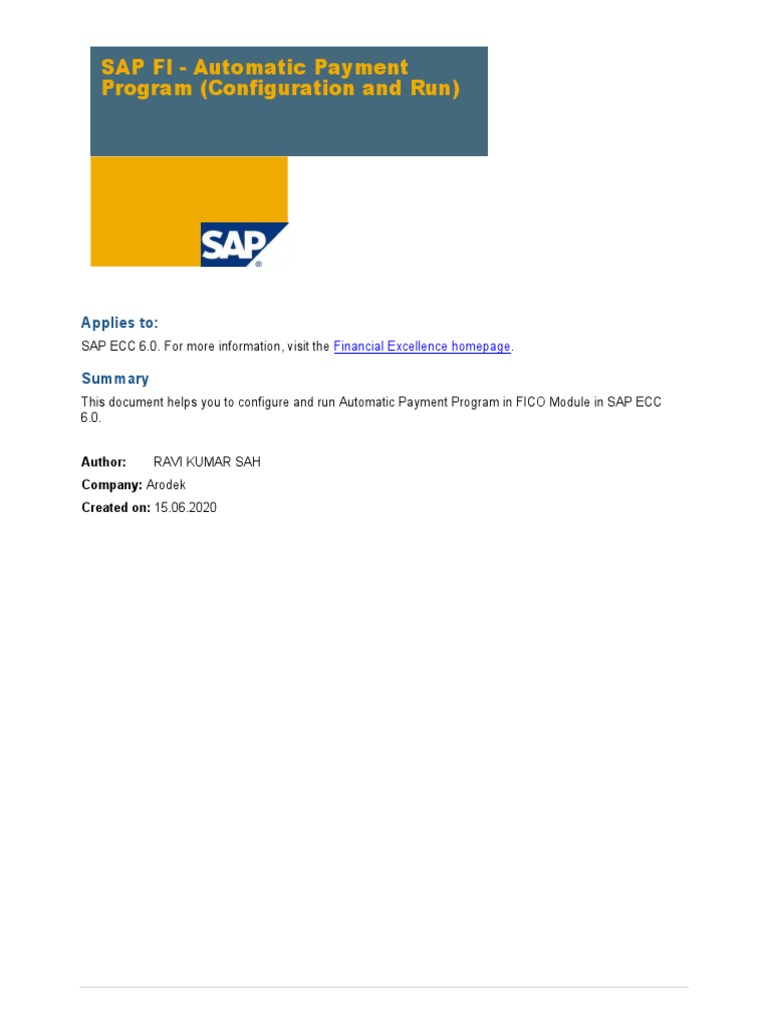 SAP FI - Automatic Payment Program (Configuration and Run) | PDF ...