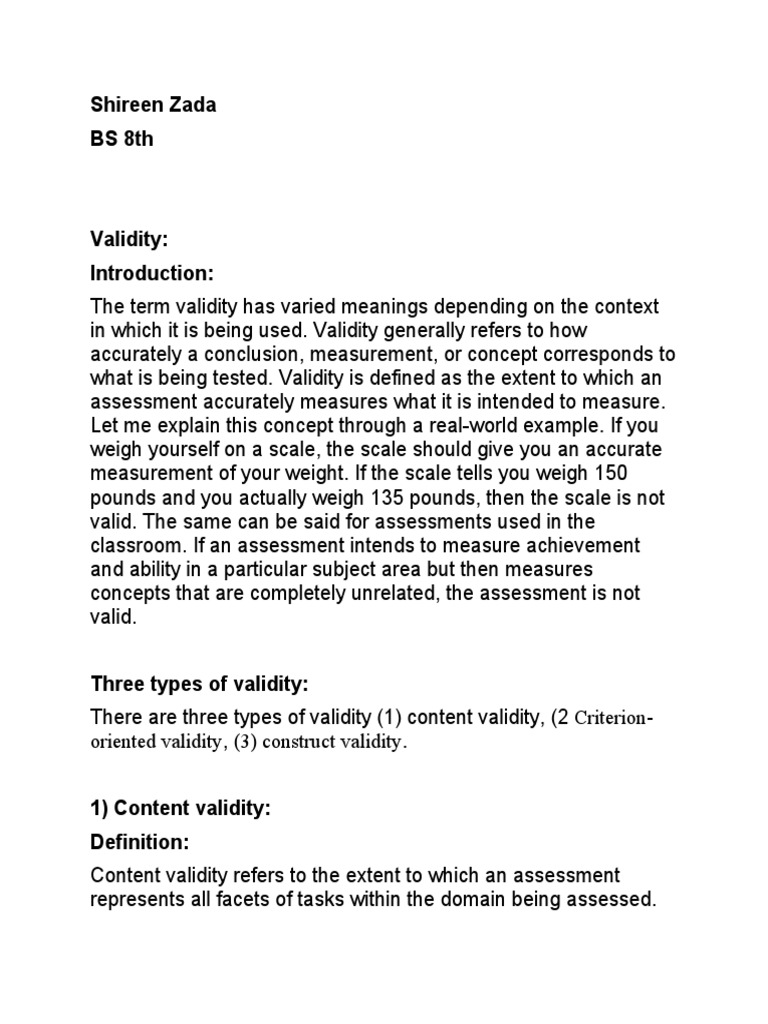 Three Types of Validity. | PDF | Validity (Statistics) | Fluency
